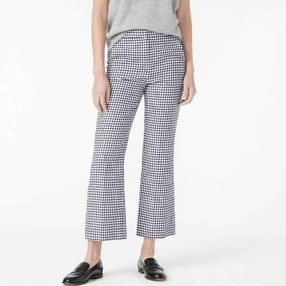 J. Crew | Pants & Jumpsuits | New Jcrew Sz Navy Blue Gingham Linen ...